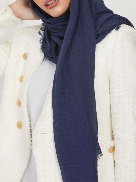 Bright Ink Blue Premium Cotton Crinkle Hijab - The Urban Veil
