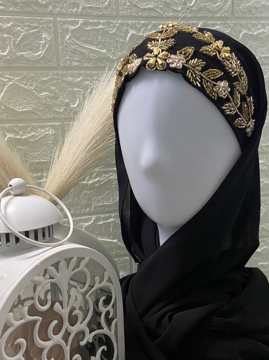 Black Zardozi Work Luxury Instant Hijab - The Urban Veil
